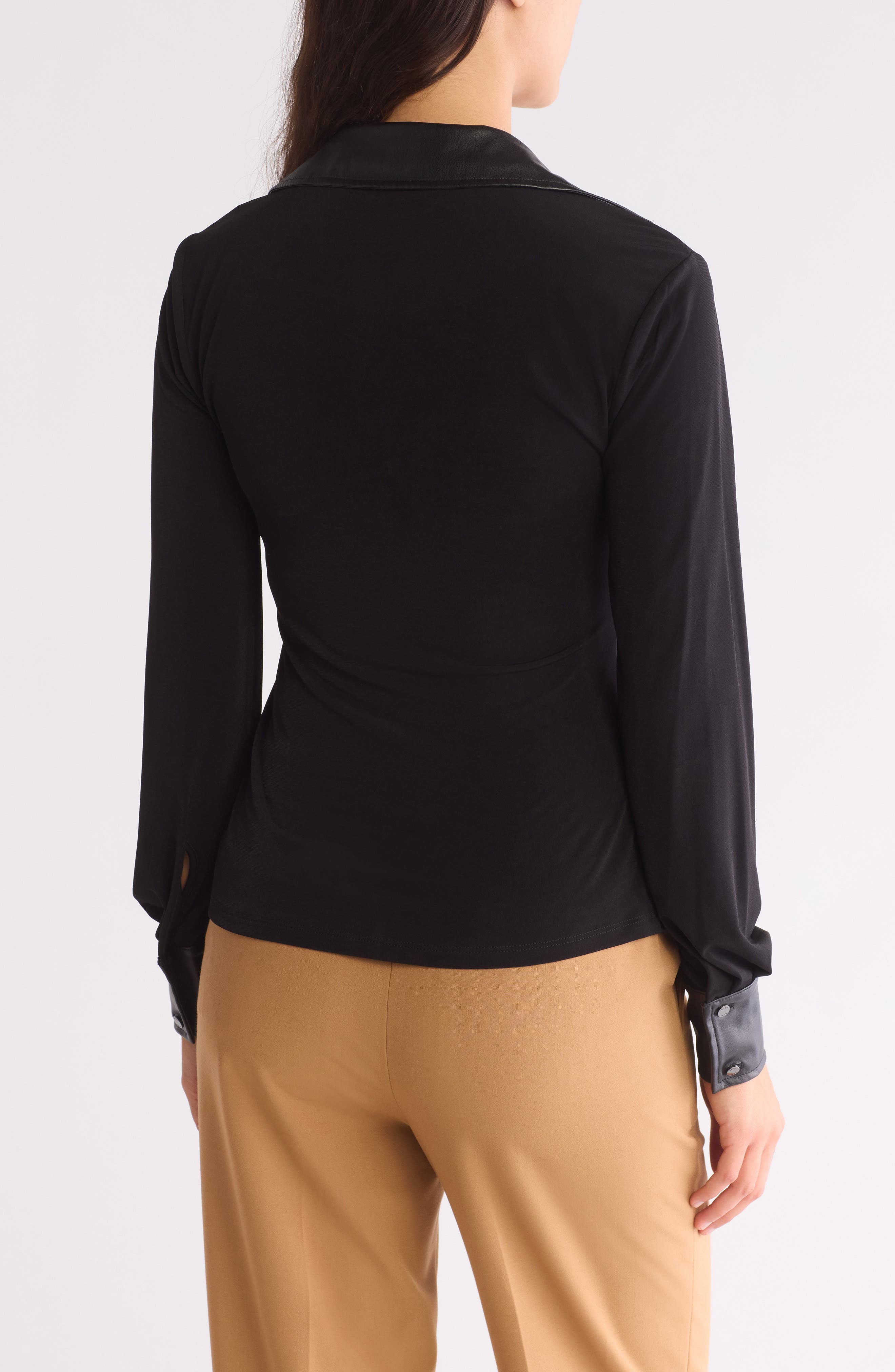 DKNY Faux Leather Contrast Long Sleeve Top | Nordstromrack