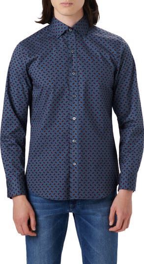 Bugatchi Shaped Fit Geometric Print Stretch Cotton Button-Up Shirt ...