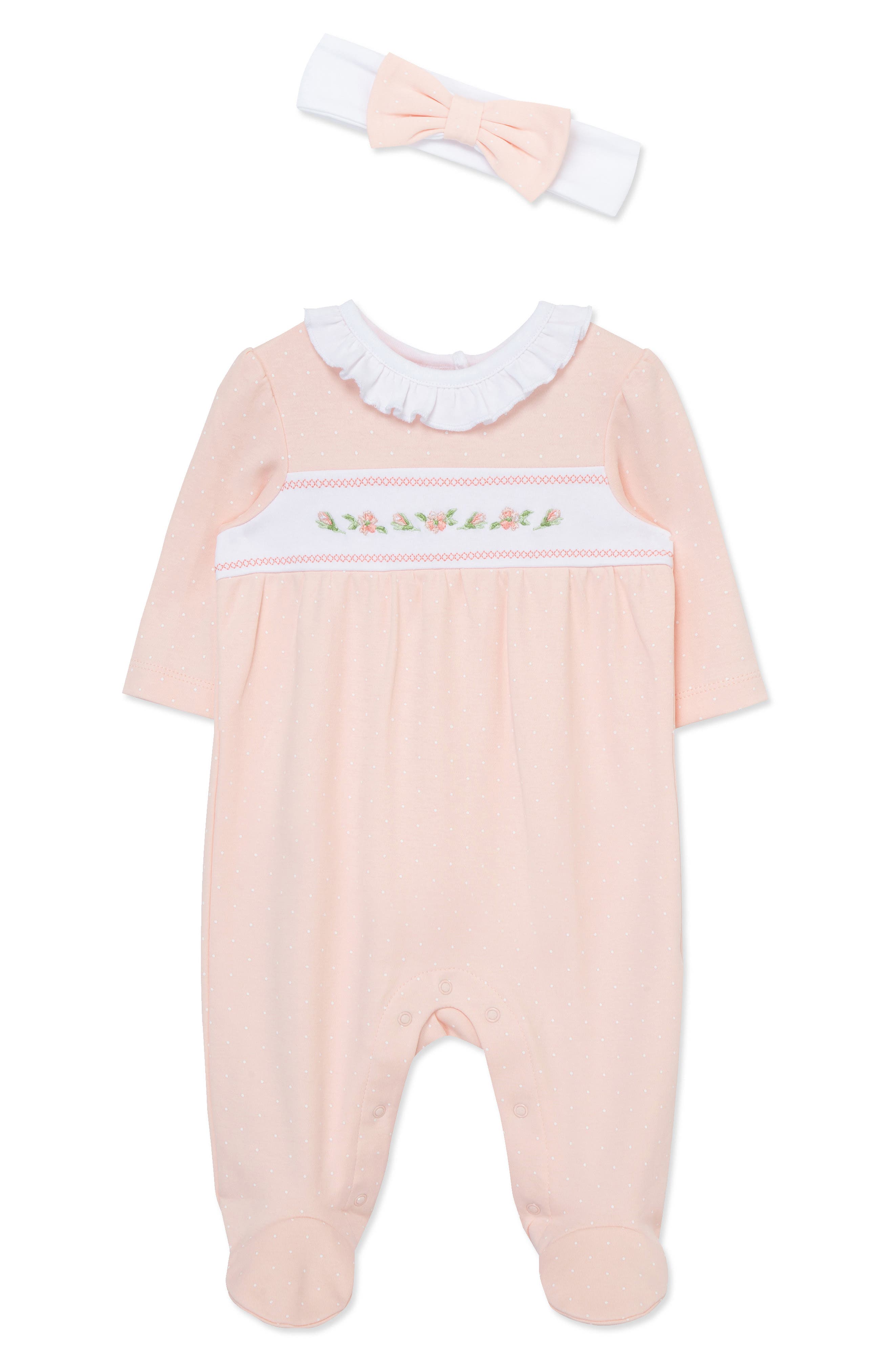 Little Me Dainty Flowers Cotton Footie & Headband Set | Nordstromrack