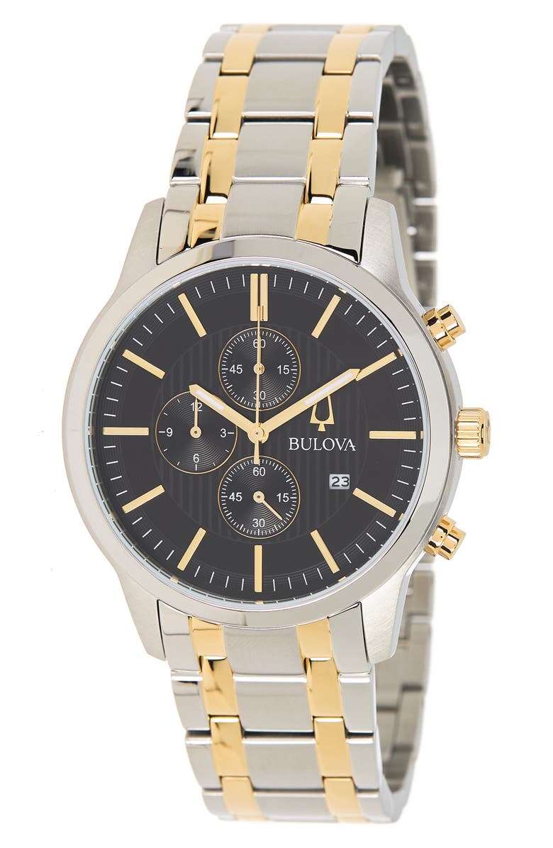 BULOVA Men's Two-Tone Black Dial Chronograph Watch, 43mm | Nordstromrack