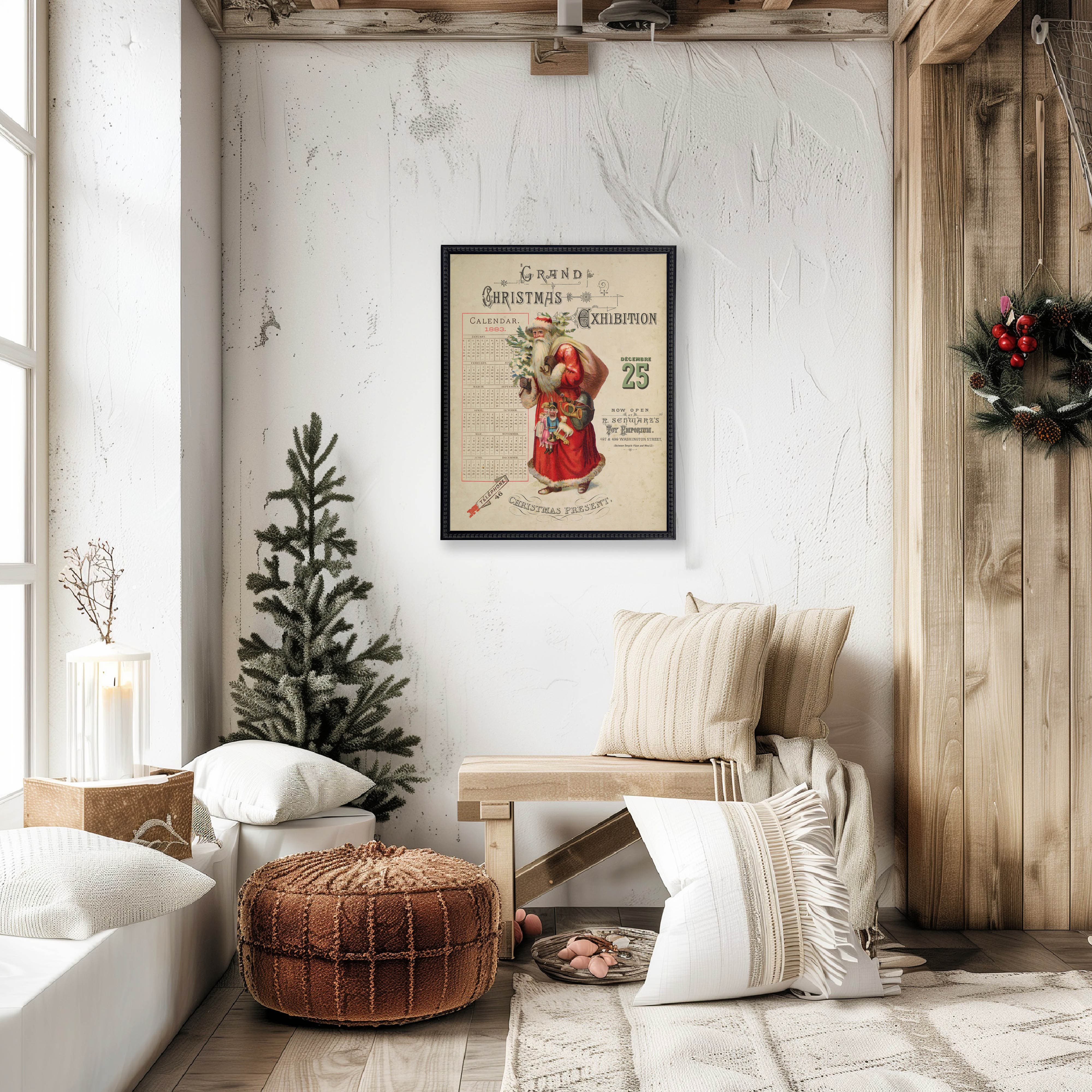 Antique Curiosities Vintage Painting of Santa on a distressed bookplate ...