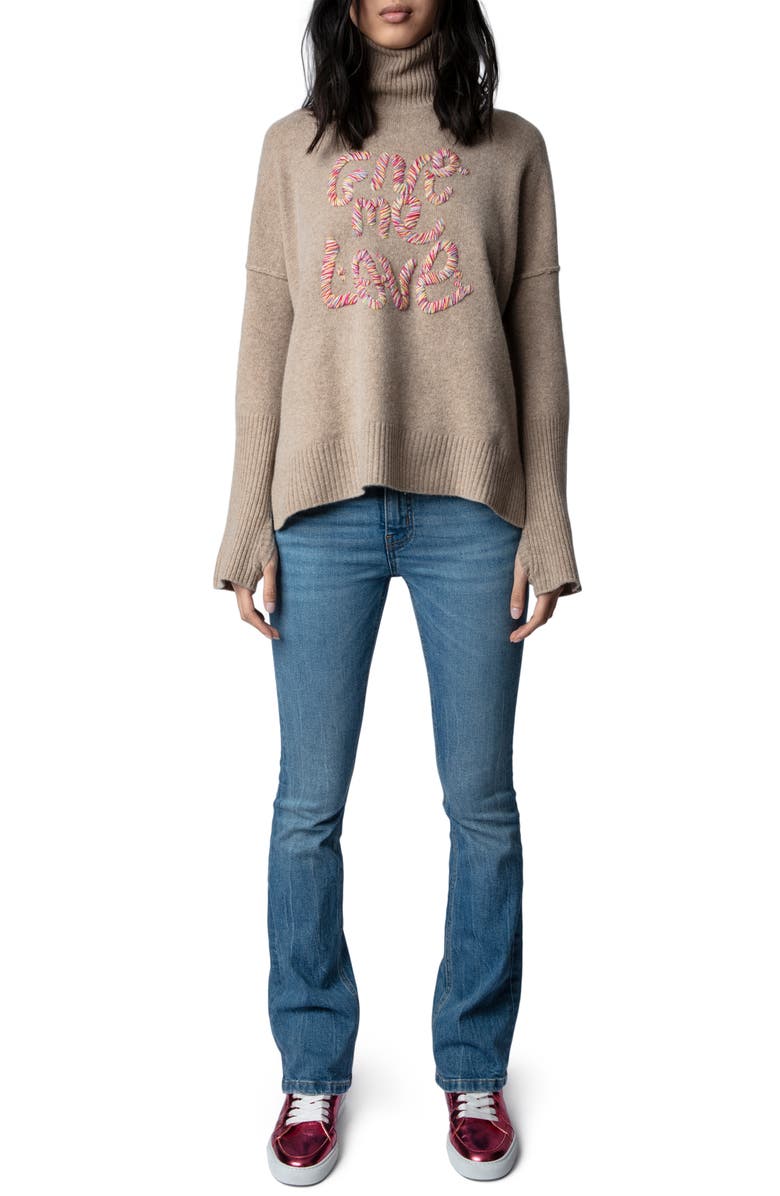 Zadig & Voltaire Alma We Give Me Love Wool Turtleneck Sweater | Nordstrom