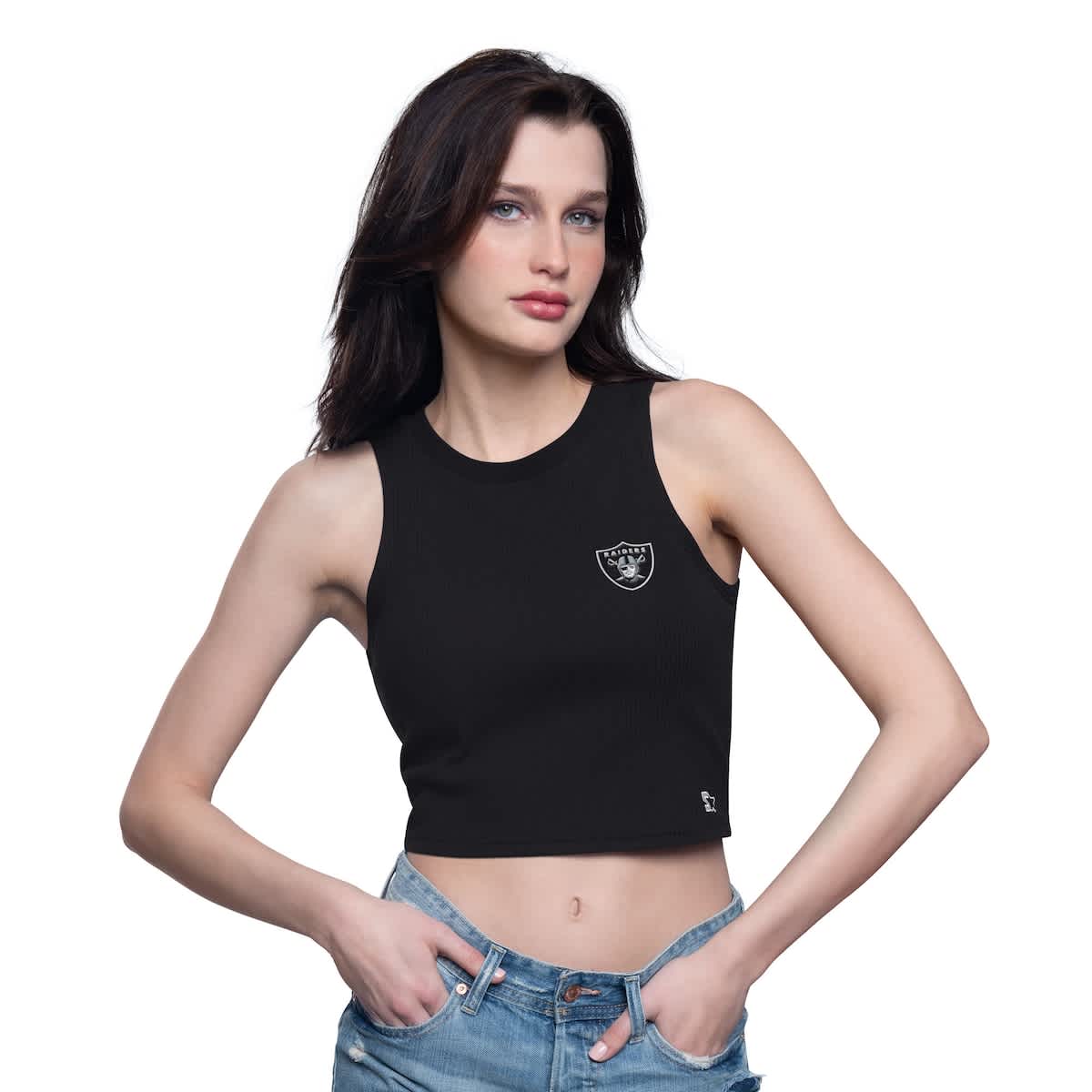 STARTER Women's Starter Black Las Vegas Raiders Show Up Cropped Tank ...