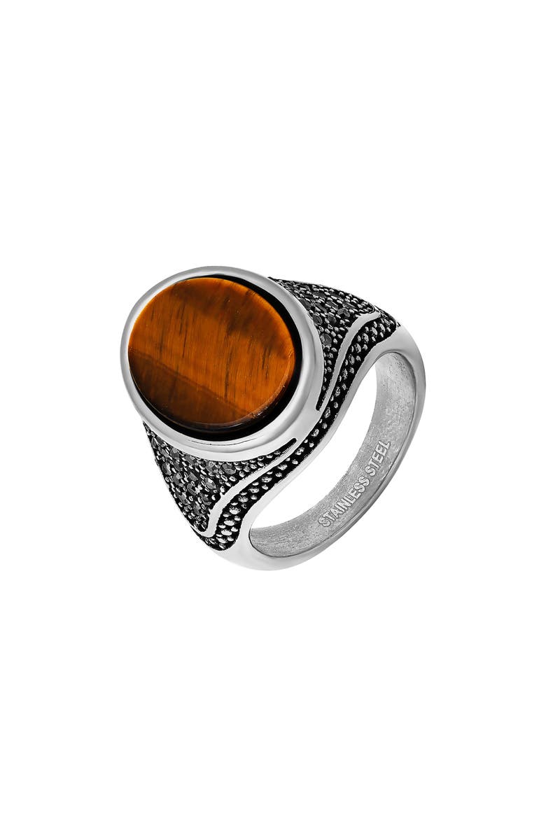 HMY JEWELRY Men's Stainless Steel Oval Tiger's Eye Ring | Nordstromrack