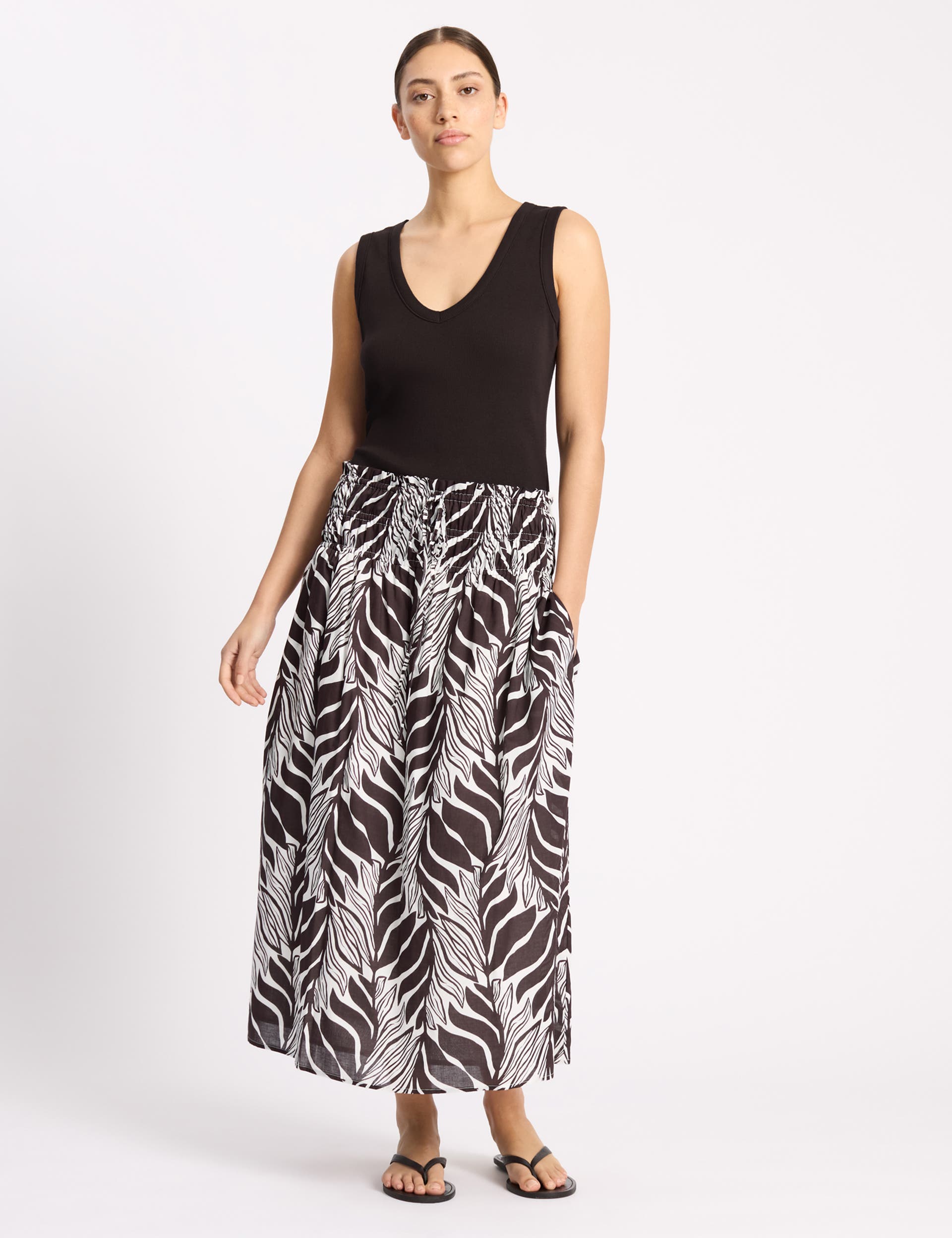 Mono Palm Smocked Waist Maxi Skirt (Women) | Nordstrom