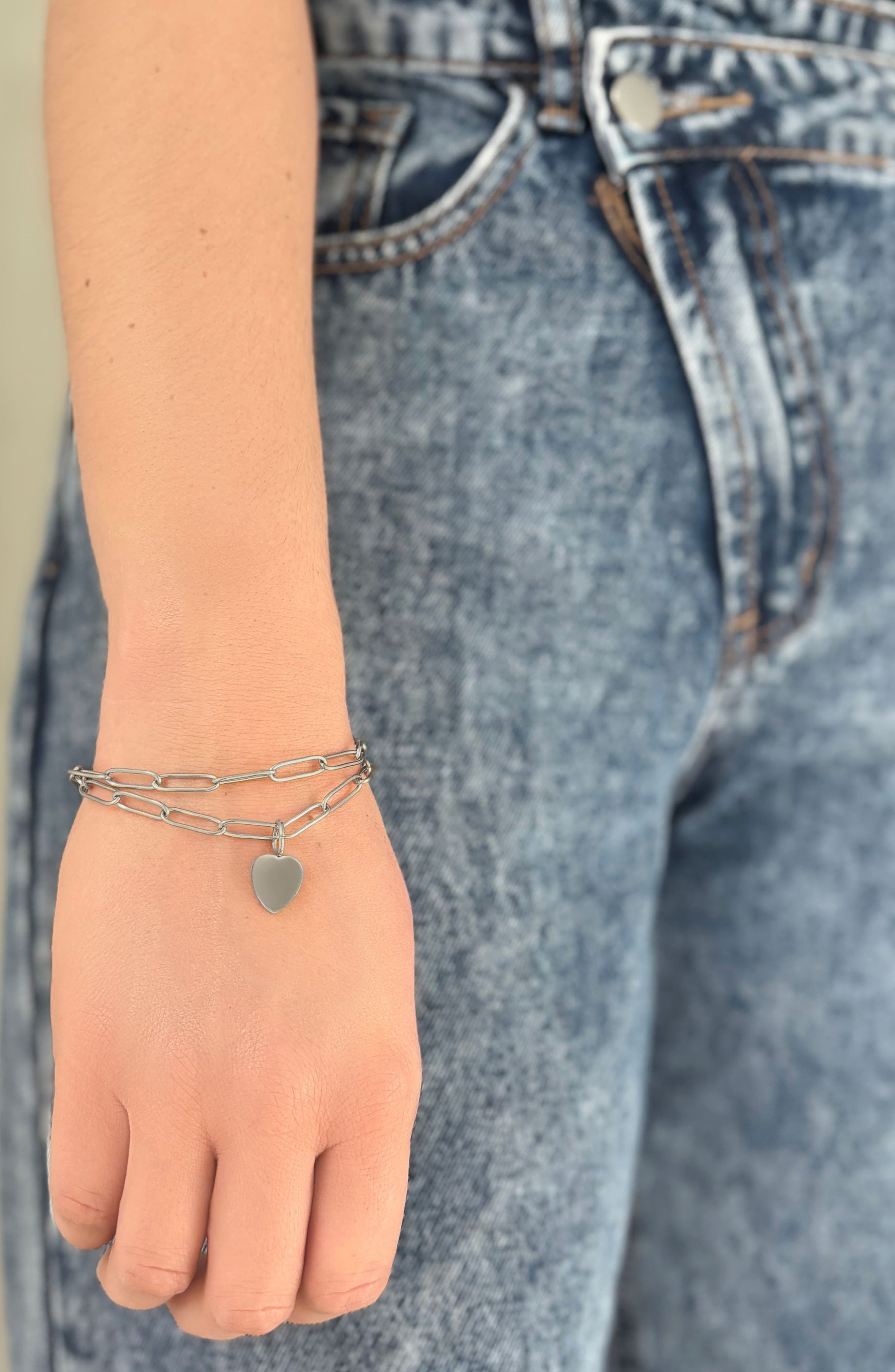 Adornia Water Resistant Paperclip Chain Heart Charm Bracelet Set ...