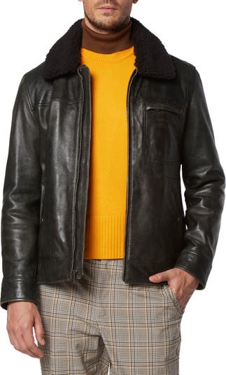 Andrew Marc Wallack Faux Shearling Trim Leather Jacket | Nordstrom