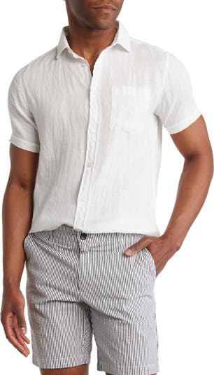 Report Collection Linen Garment Dyed Short Sleeve Button-Up Shirt ...