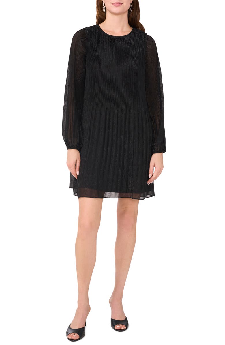 Halogen® Release Metallic Pleated Long Sleeve Shift Dress | Nordstromrack
