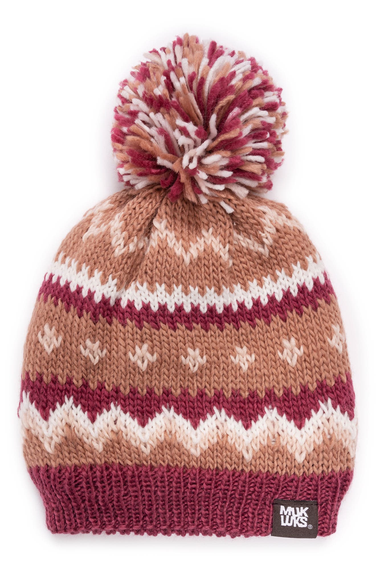 MUK LUKS Fluffy Pom Cuffed Knit Beanie | Nordstromrack