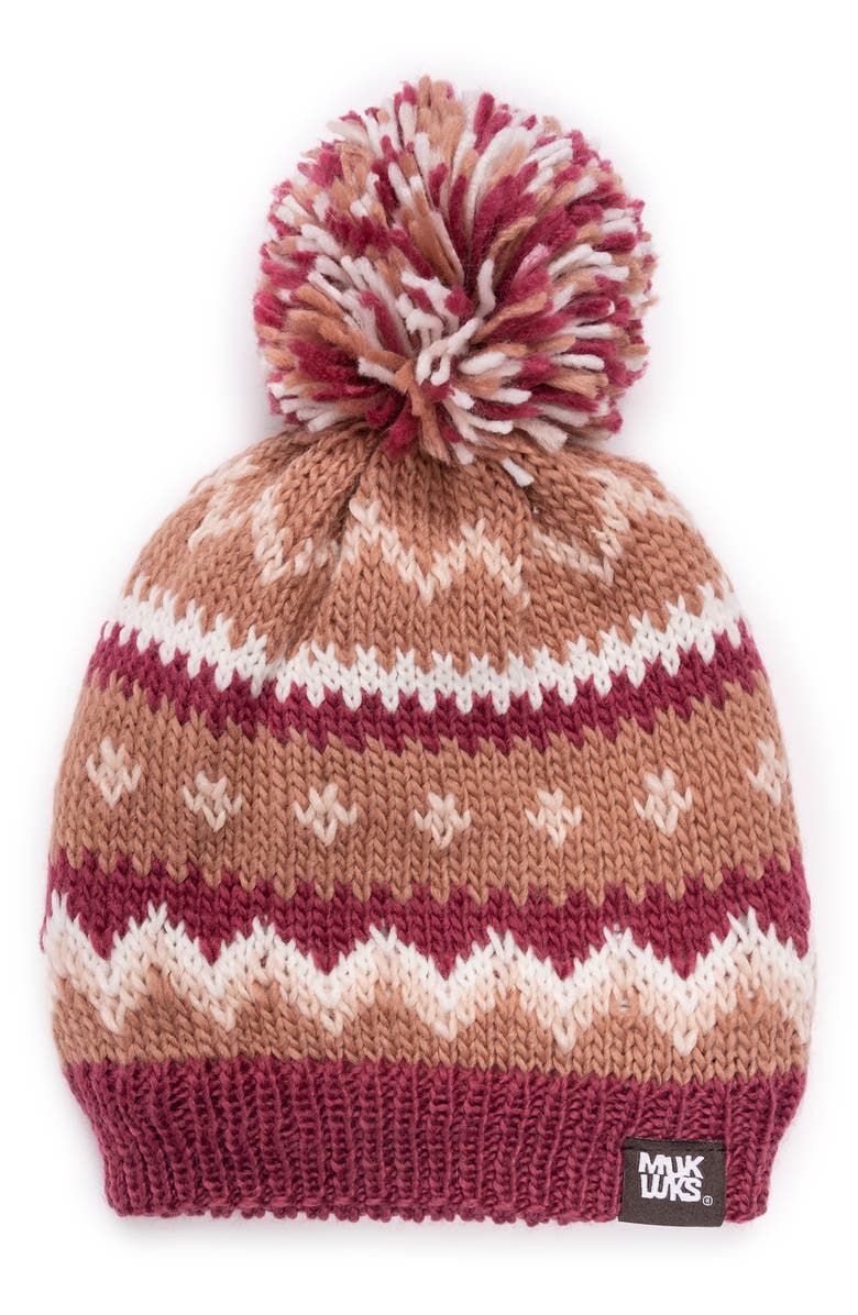 MUK LUKS Fluffy Pom Cuffed Knit Beanie | Nordstromrack