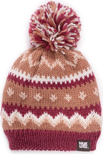MUK LUKS Fluffy Pom Cuffed Knit Beanie | Nordstromrack