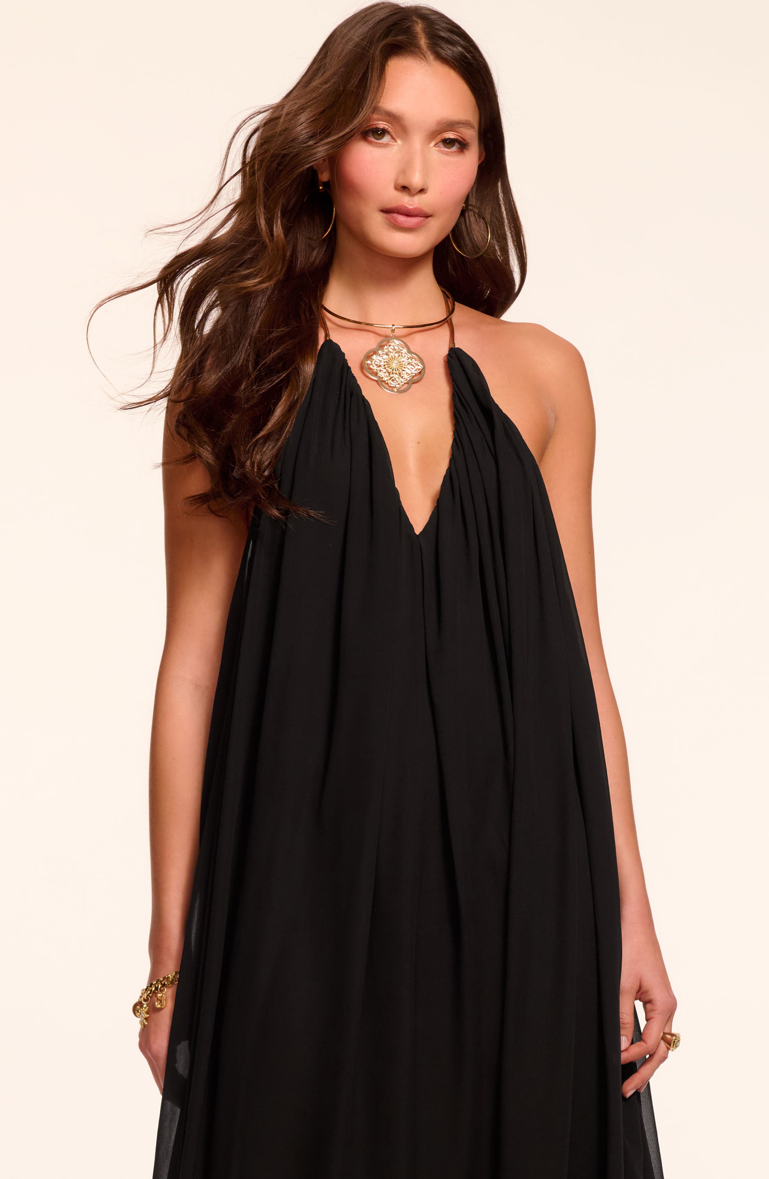 Ramy Brook Rain Chain Detail Halter Neck Silk Gown | Nordstrom