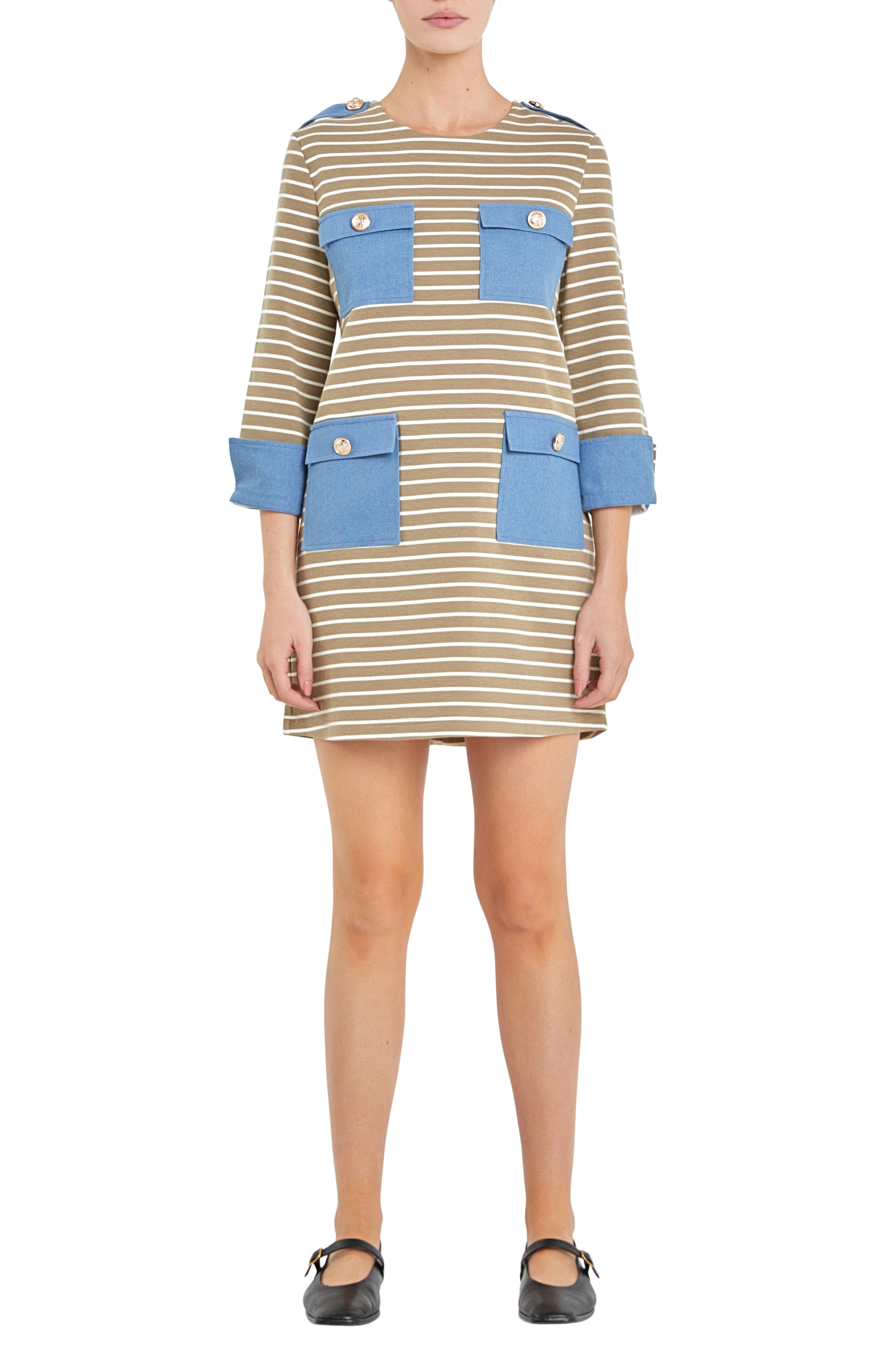 English Factory Stripe Pocket Cotton Blend Minidress | Nordstrom