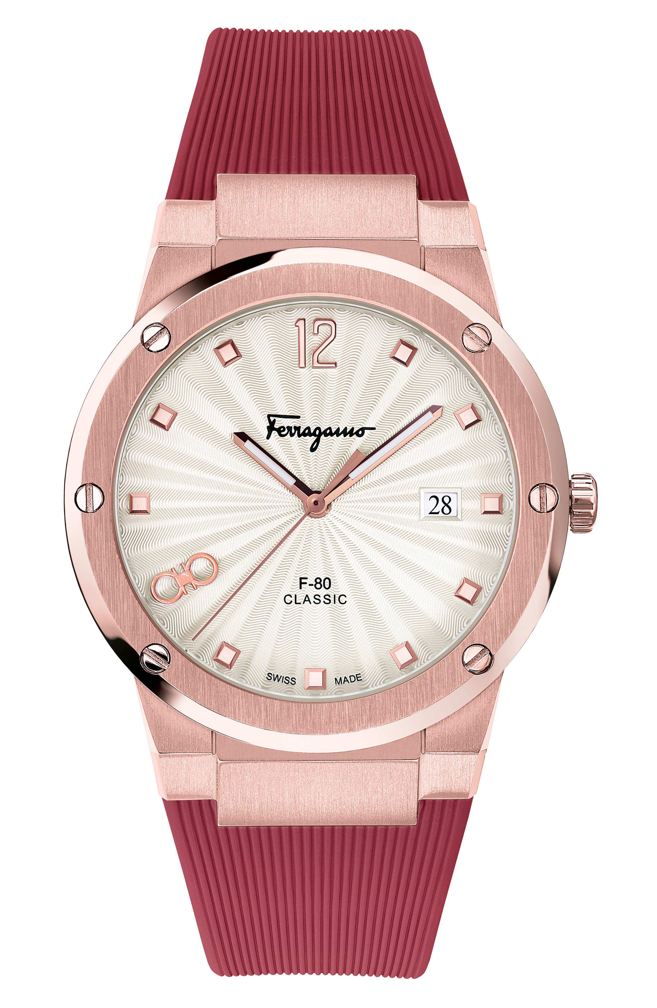 FERRAGAMO F-80 Classic Rubber Strap Watch, 41mm | Nordstrom