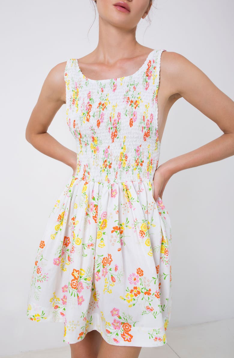 S/W/F Floral Print Shirred Low Back Minidress | Nordstromrack