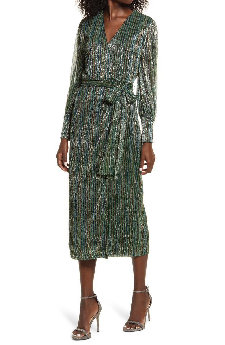 Harlyn Metallic Knit Wrap Midi Dress | Nordstromrack