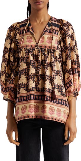 MILLE Charlie Print Tie Neck Blouse | Nordstromrack