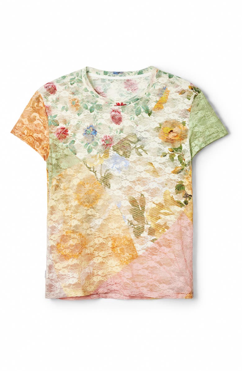 Desigual Dafo Floral Print Sheer Stretch Lace Shirt | Nordstromrack
