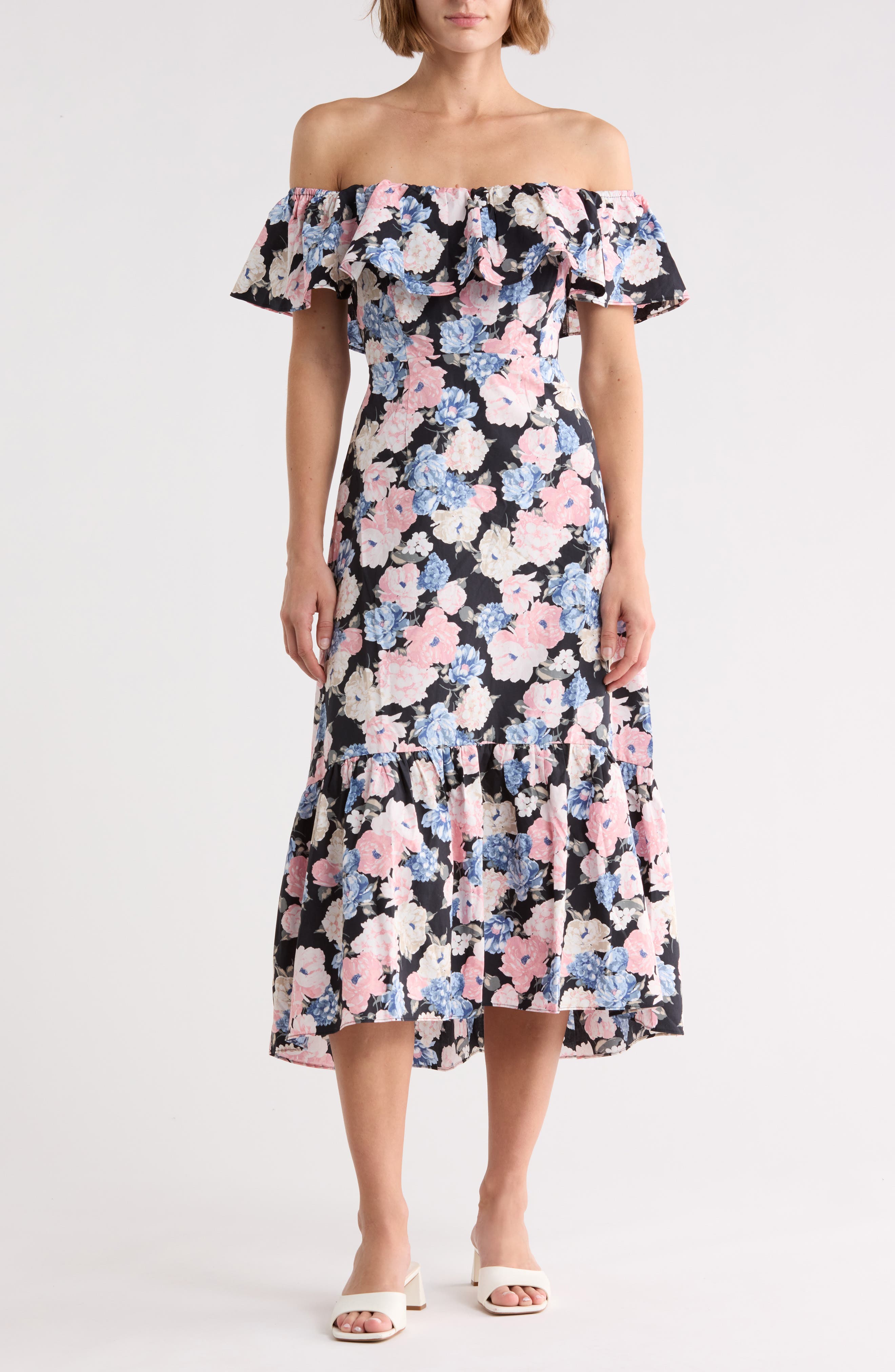 Laundry by Shelli Segal Emily Off the Shoulder Ruffle Cotton High-Low ...