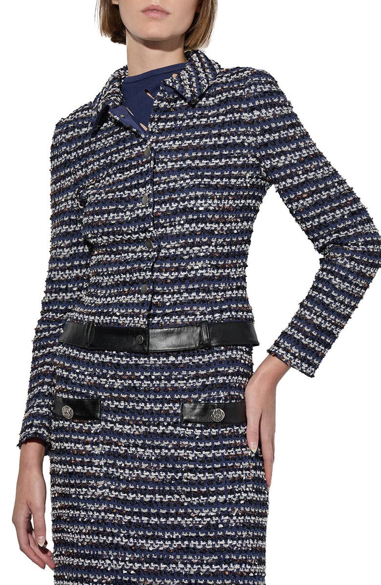 Ming Wang Multi-Stitch Snap Front Tweed Jacket | Nordstrom