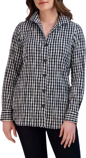 Foxcroft Pandora Gingham Cotton Blend Button-Up Top | Nordstrom