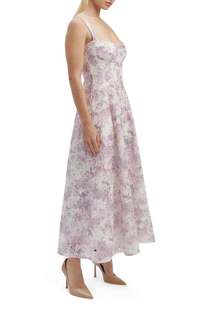 Bardot Adaline Eyelet Floral Corset Midi Dress | Nordstromrack