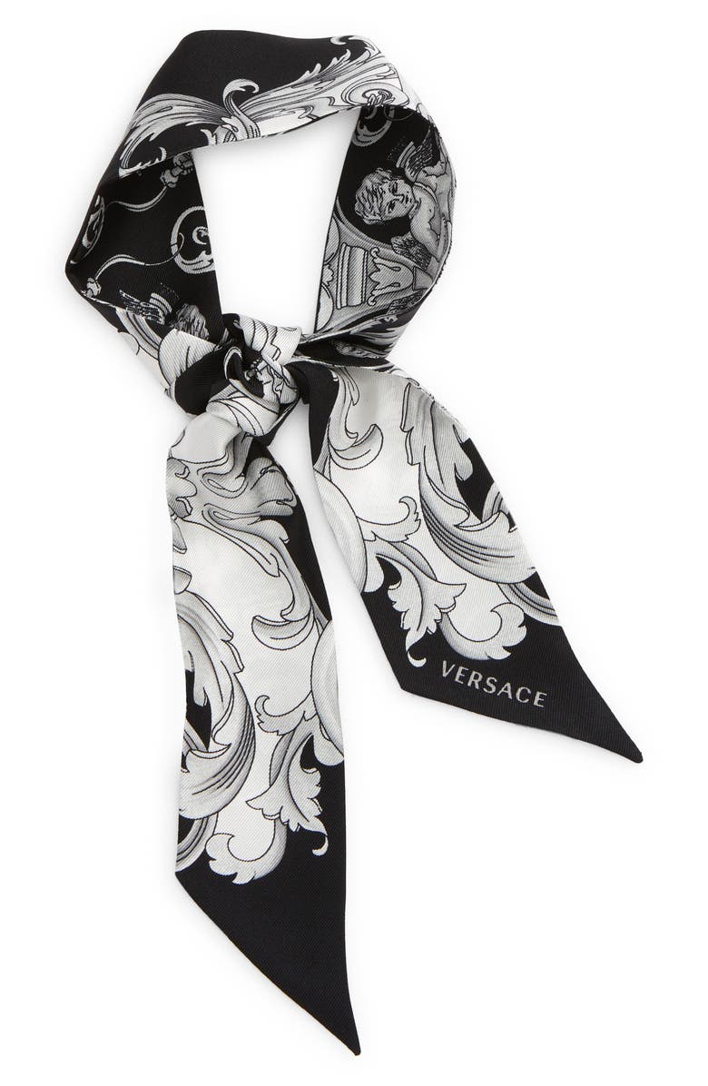 Versace Silver Baroque Silk Twill Skinny Scarf | Nordstromrack