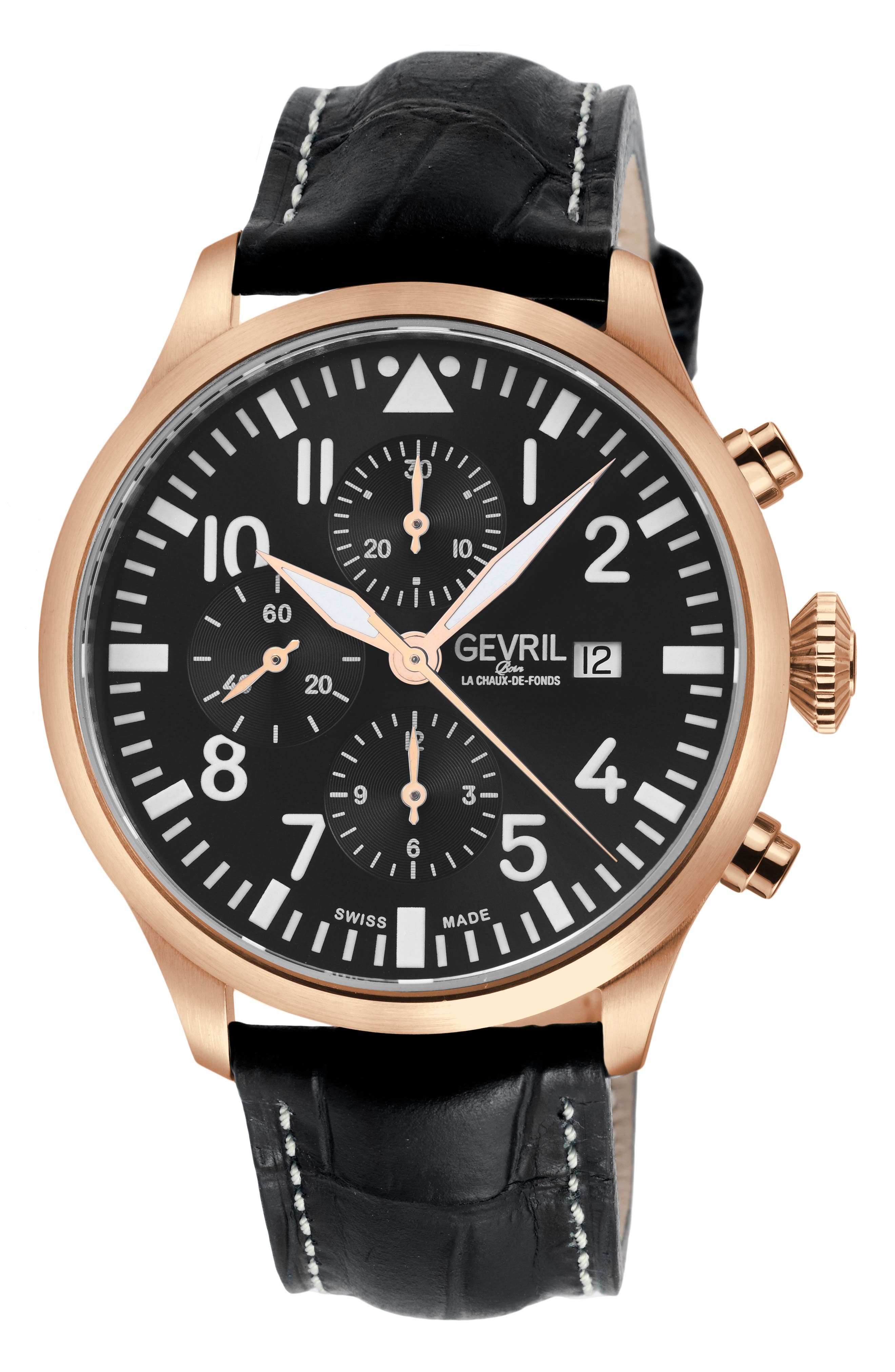 GEVRIL Vaughn Automatic Chronograph Leather Strap Watch, 44mm ...