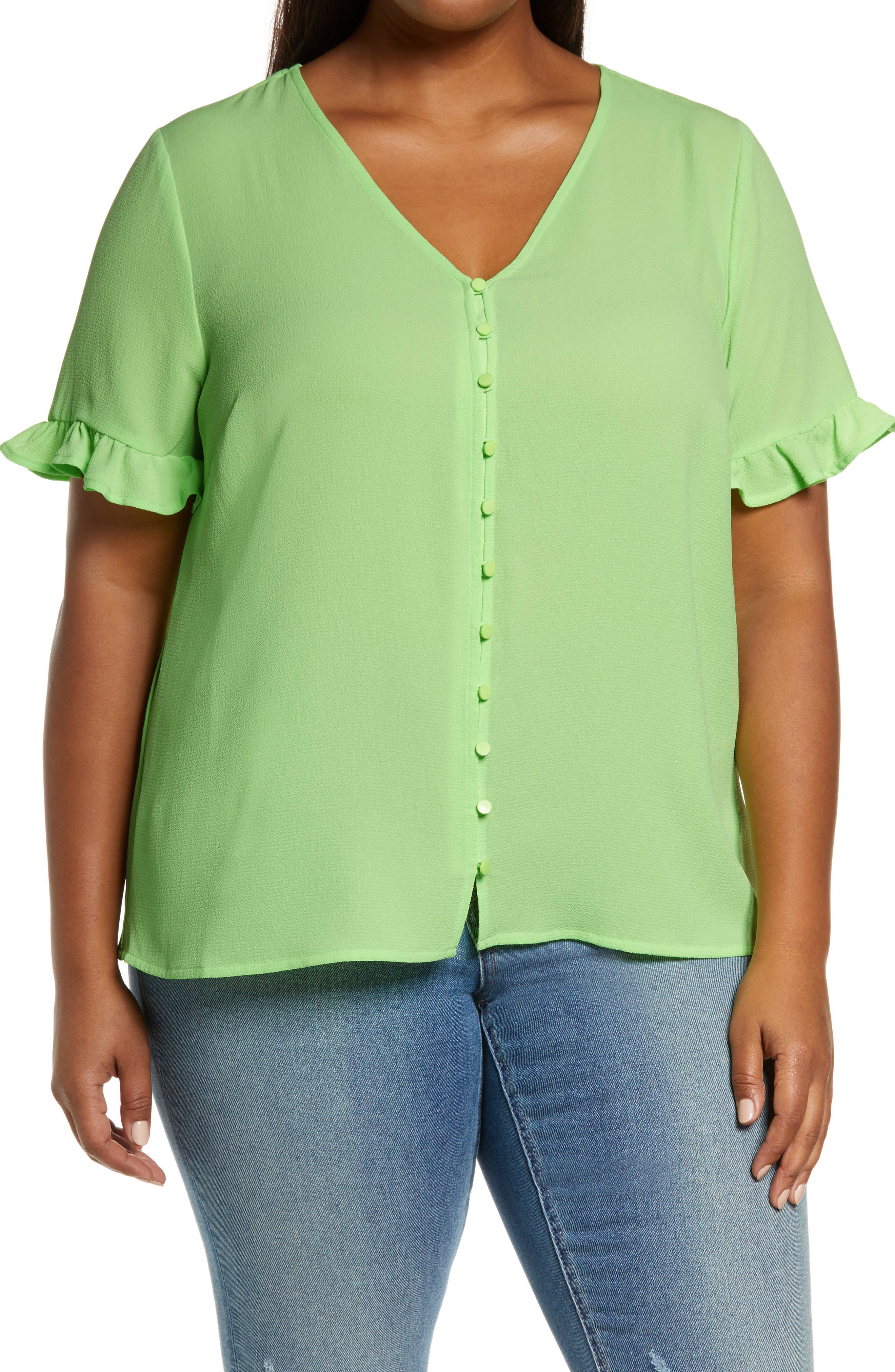 CeCe Ruffle Button-Up Blouse | Nordstromrack