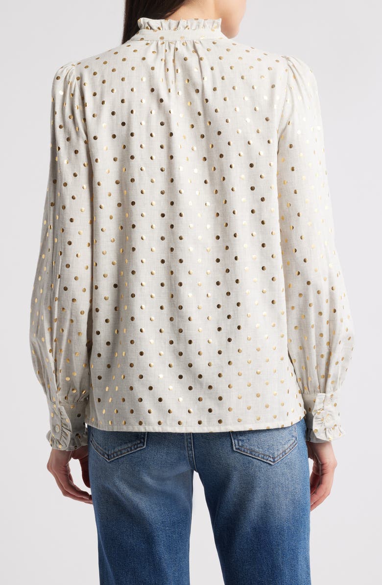 Boden Isla Metallic Polka Dot Ruffle Cotton Button-Up Top | Nordstromrack