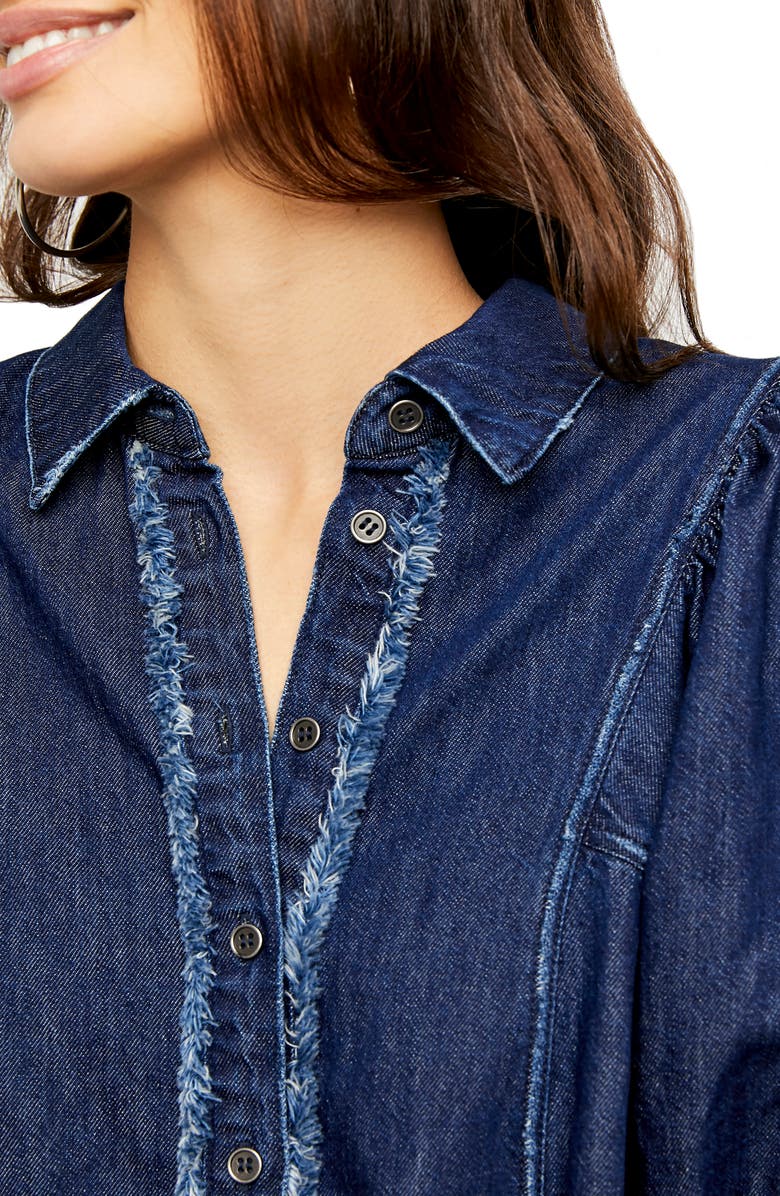 Free People Suhrie Puff Sleeve Denim Button-Up Shirt | Nordstromrack