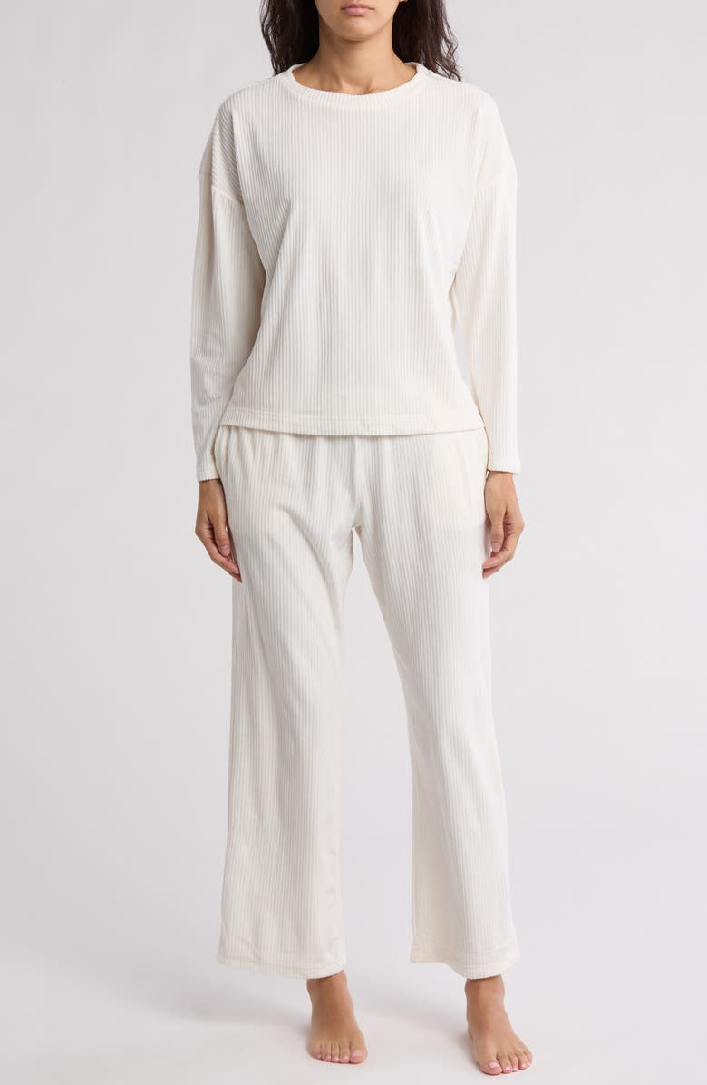 Nicole Miller Ribbed Velour Long Sleeve Top & Pants Pajamas | Nordstromrack
