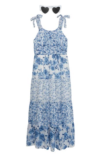 Speechless Kids' Mix Print Maxi Dress & Sunglasses Set In White/blue ...