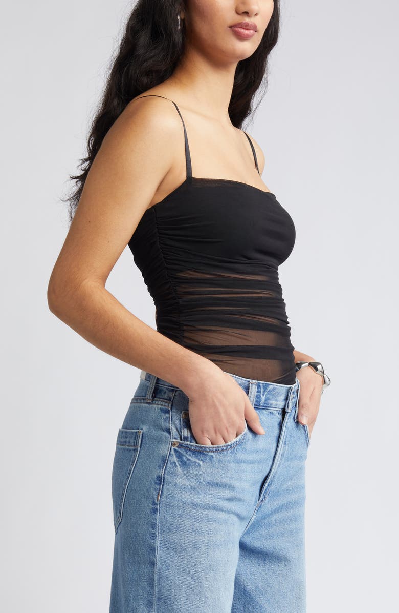 Open Edit Ruched Mesh Camisole | Nordstrom