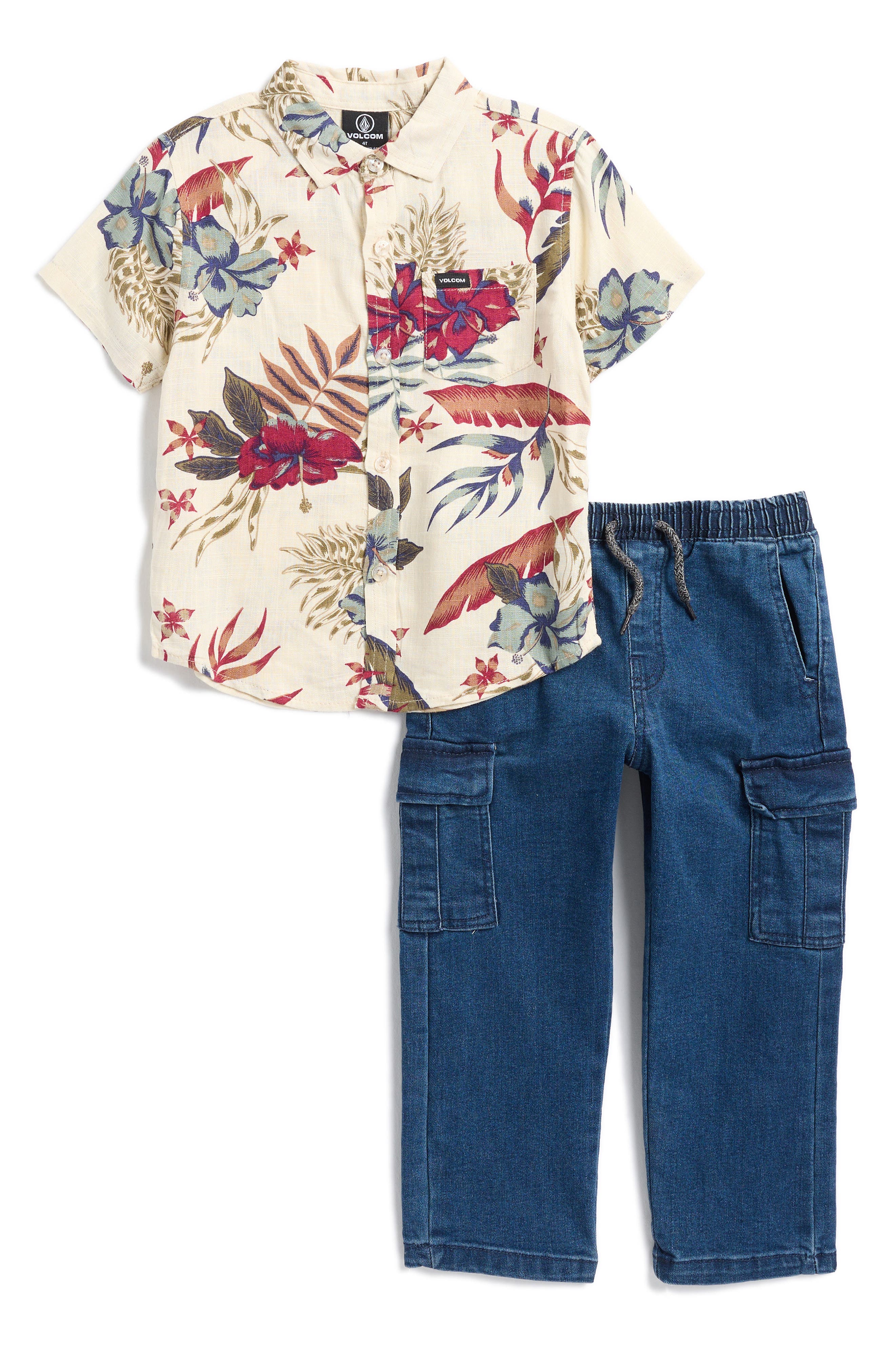 Volcom Kids' Patterned Button-Up Shirt & Pull-On Jeans Set | Nordstromrack