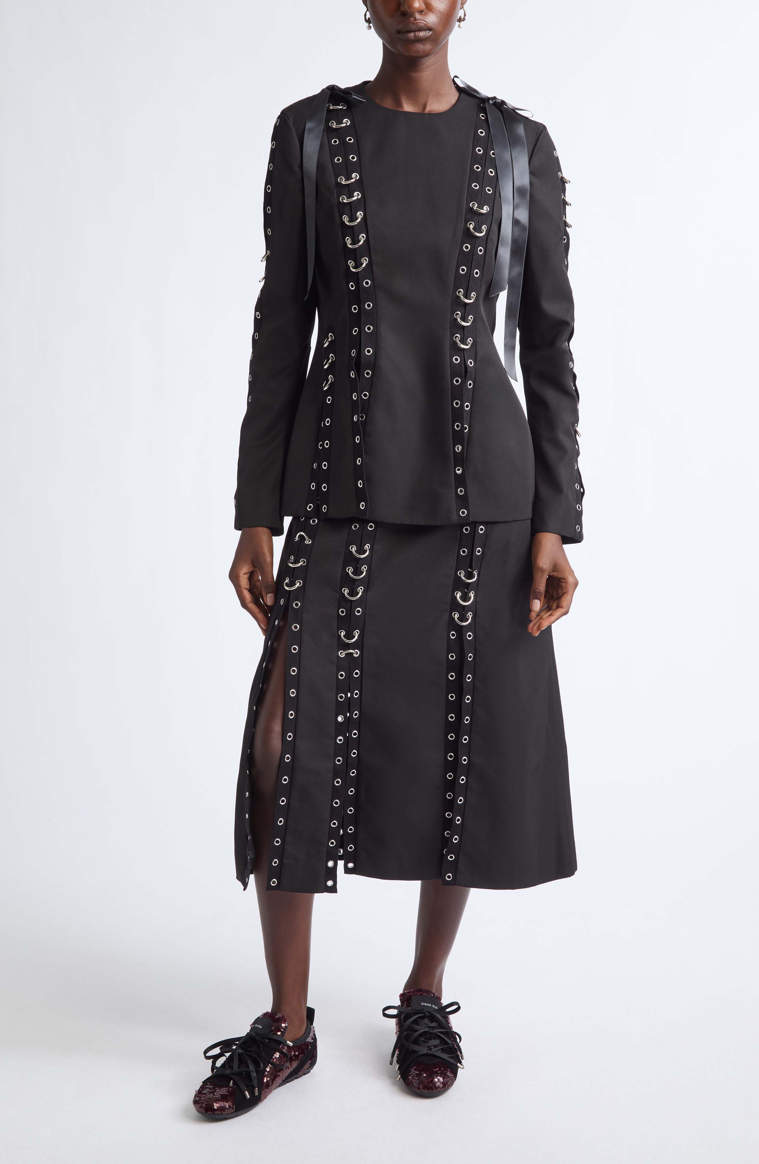Simone Rocha Grommet Ring Sculpted Ripple Midi Skirt (Women) | Nordstrom