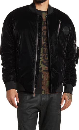 KARL LAGERFELD PARIS Flocked Liquid Bomber Jacket | Nordstromrack