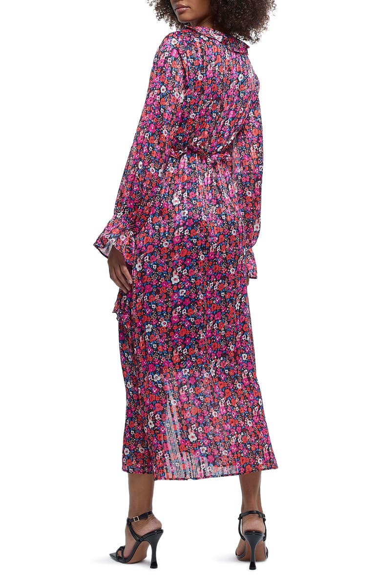River Island Millie Floral Frill Neck Long Sleeve Midi Dress ...