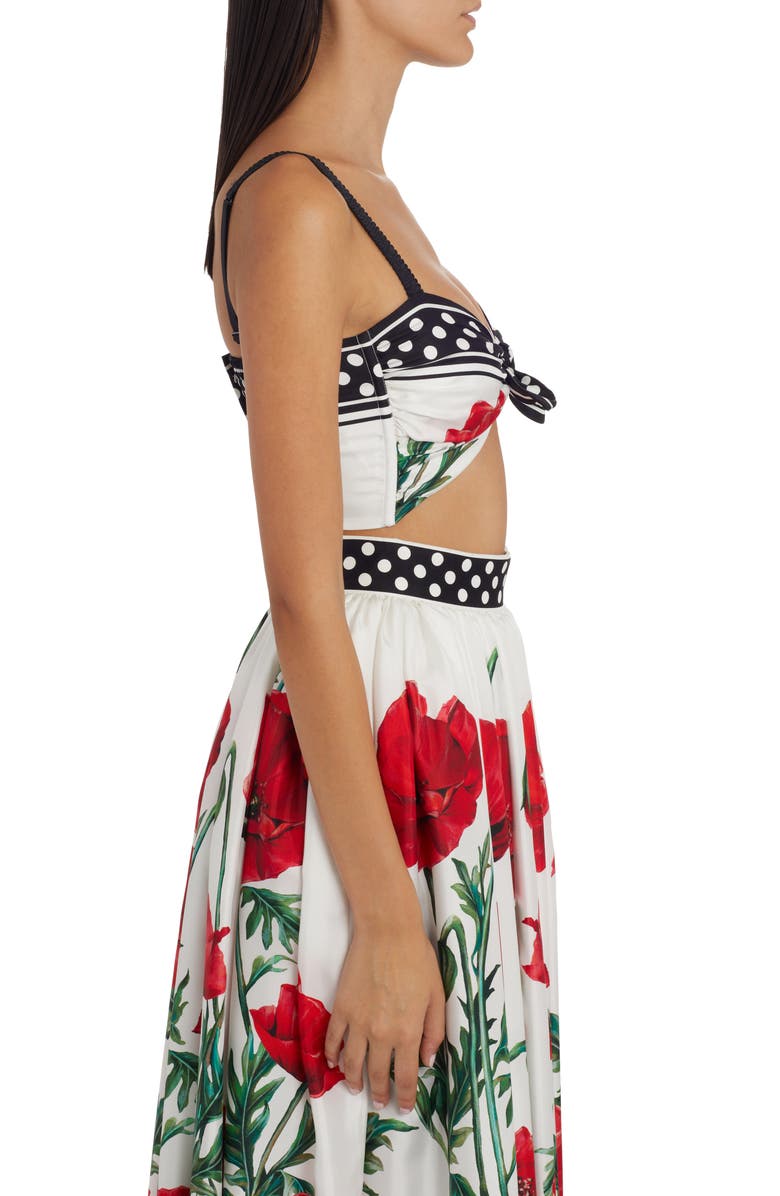 Dolce&Gabbana Poppy Print Bow Detail Silk Twill Bra Top | Nordstrom