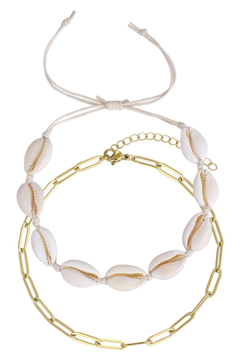 Set of 2 18K Gold Plated Paper Clip Chain & Shell Anklets (Women ...