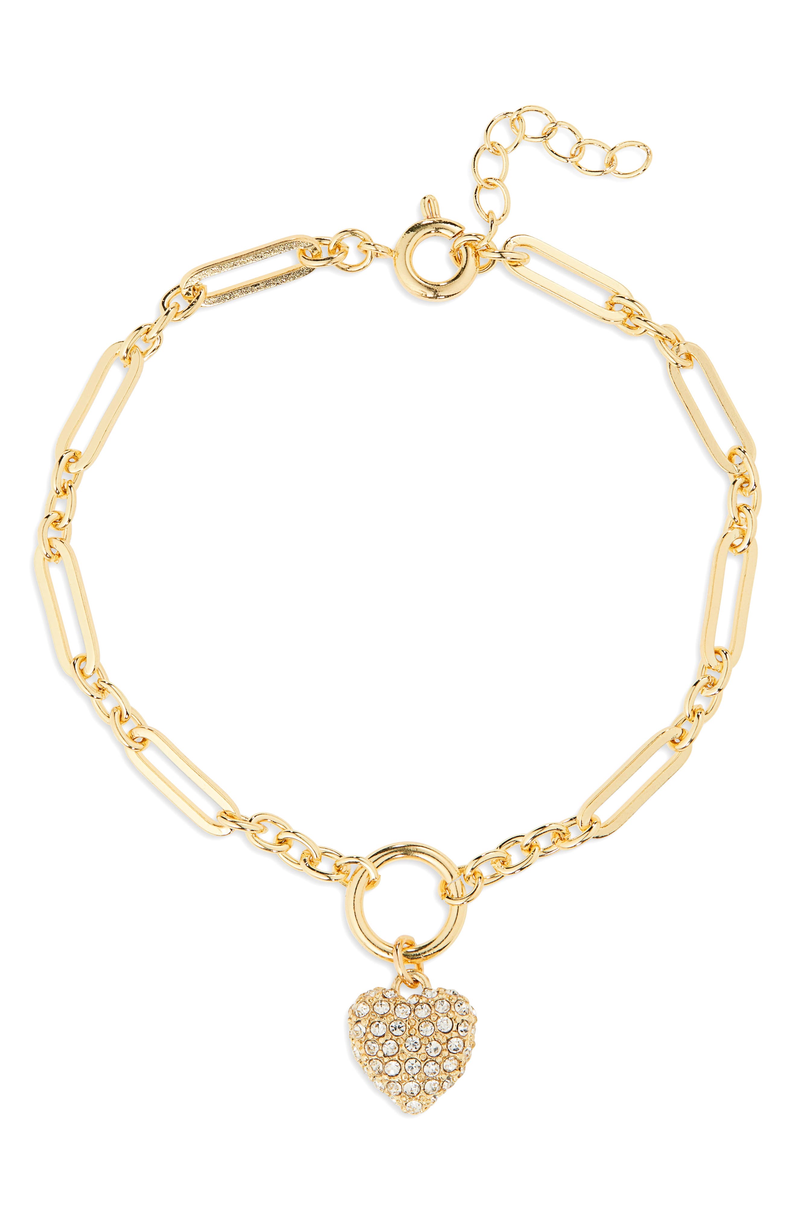 NORDSTROM RACK Pavé Heart Charm Paperclip Chain Bracelet | Nordstromrack