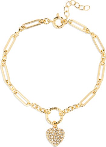 NORDSTROM RACK Pavé Heart Charm Paperclip Chain Bracelet | Nordstromrack
