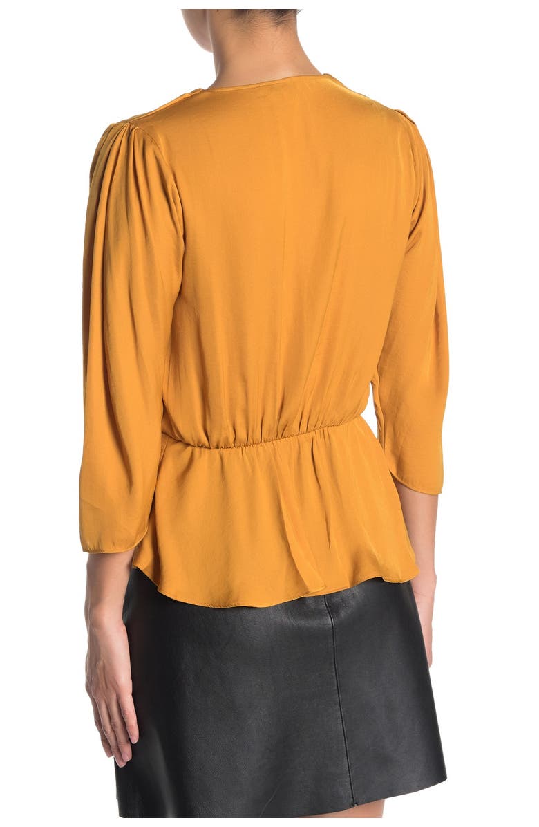 NAKED ZEBRA Satin 3/4 Sleeve Wrap Peplum Blouse | Nordstromrack