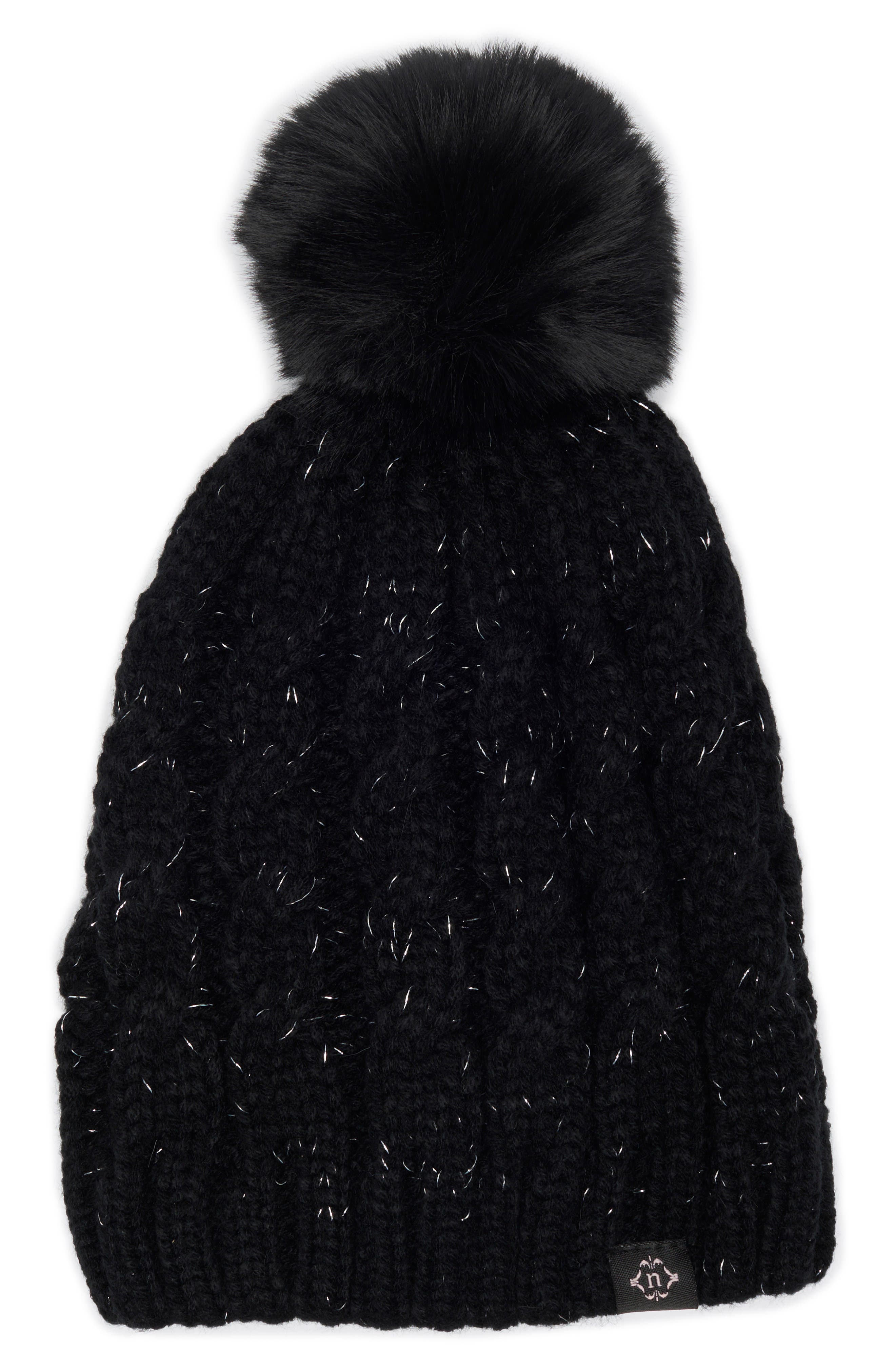 Nanette Lepore Metallic Knit Pom Pom Beanie | Nordstromrack