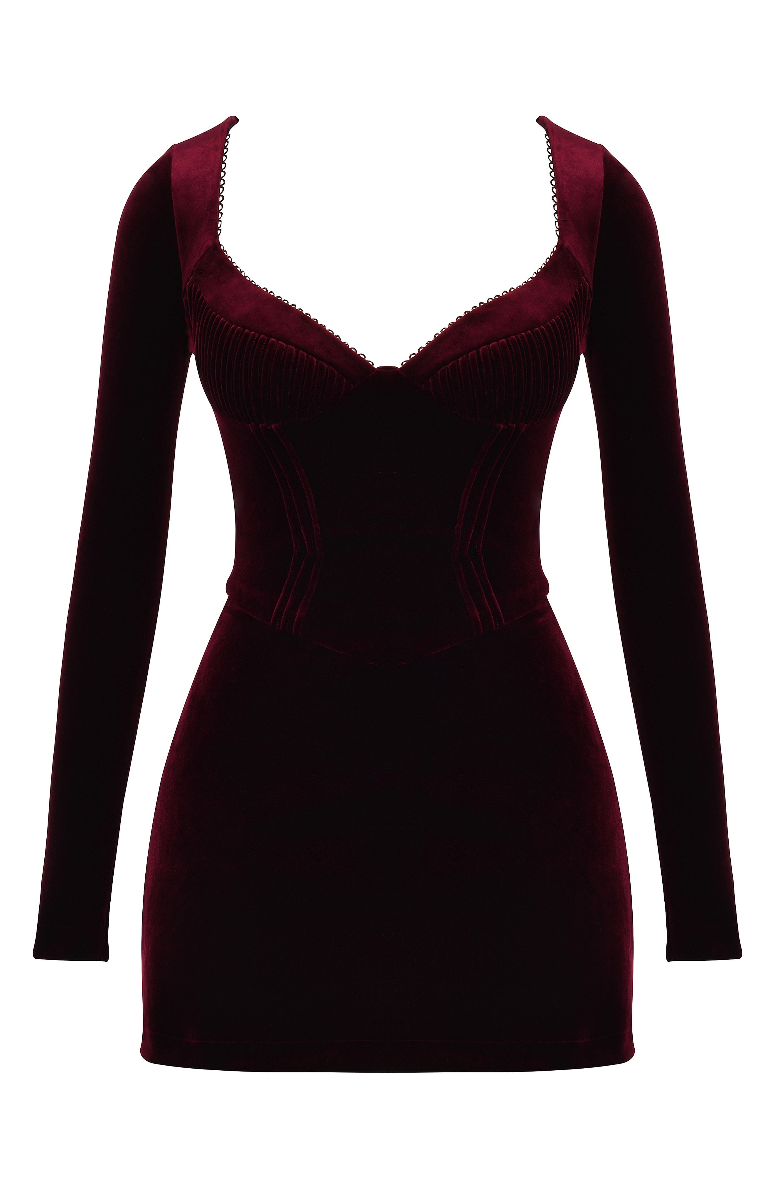 HOUSE OF CB Tuck Long Sleeve Velvet Minidress | Nordstrom
