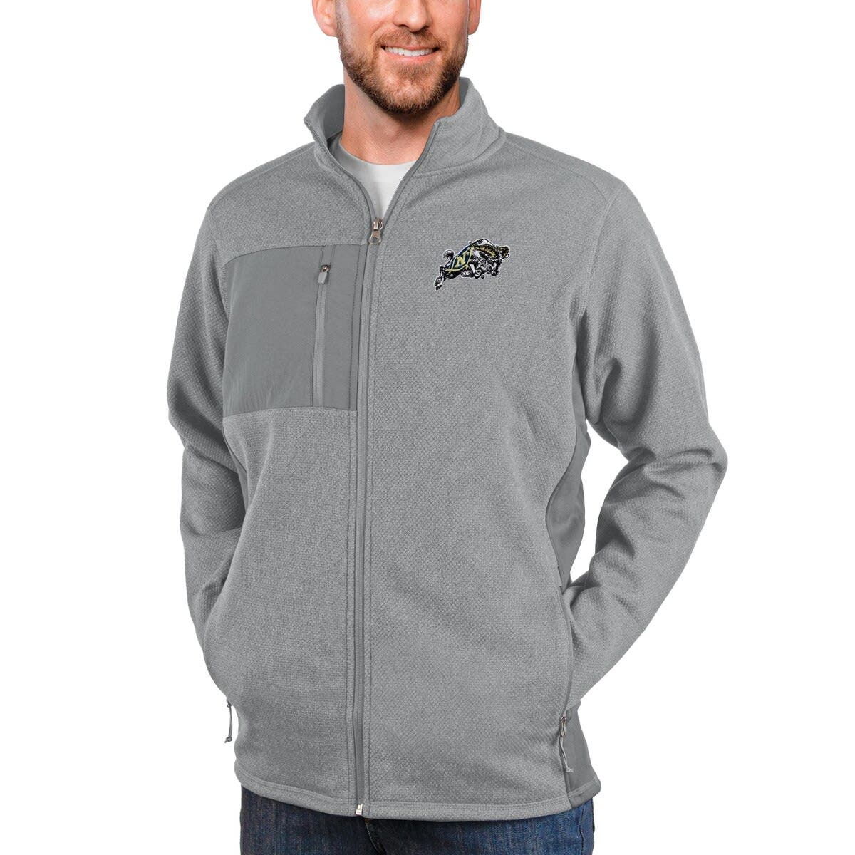 ANTIGUA Men's Antigua Heather Gray Navy Midshipmen Course Full-Zip ...