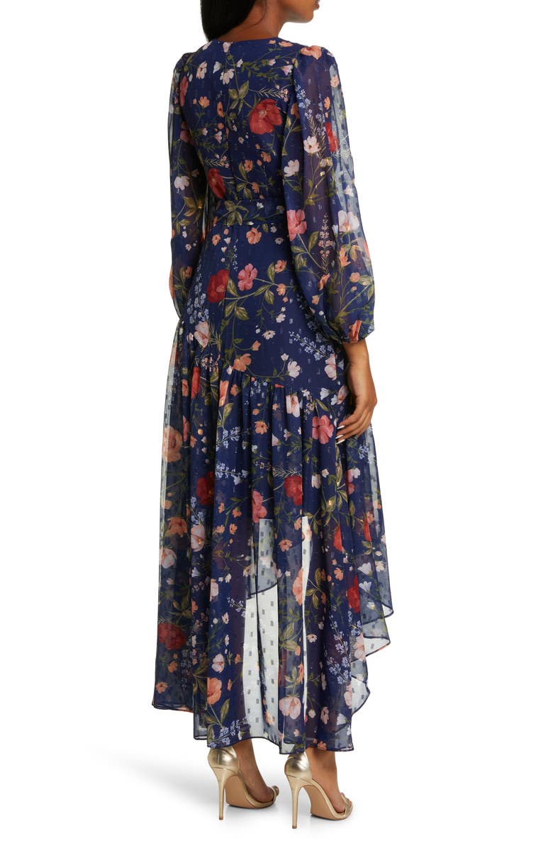 Eliza J Floral Metallic Detail High-Low Dress | Nordstromrack