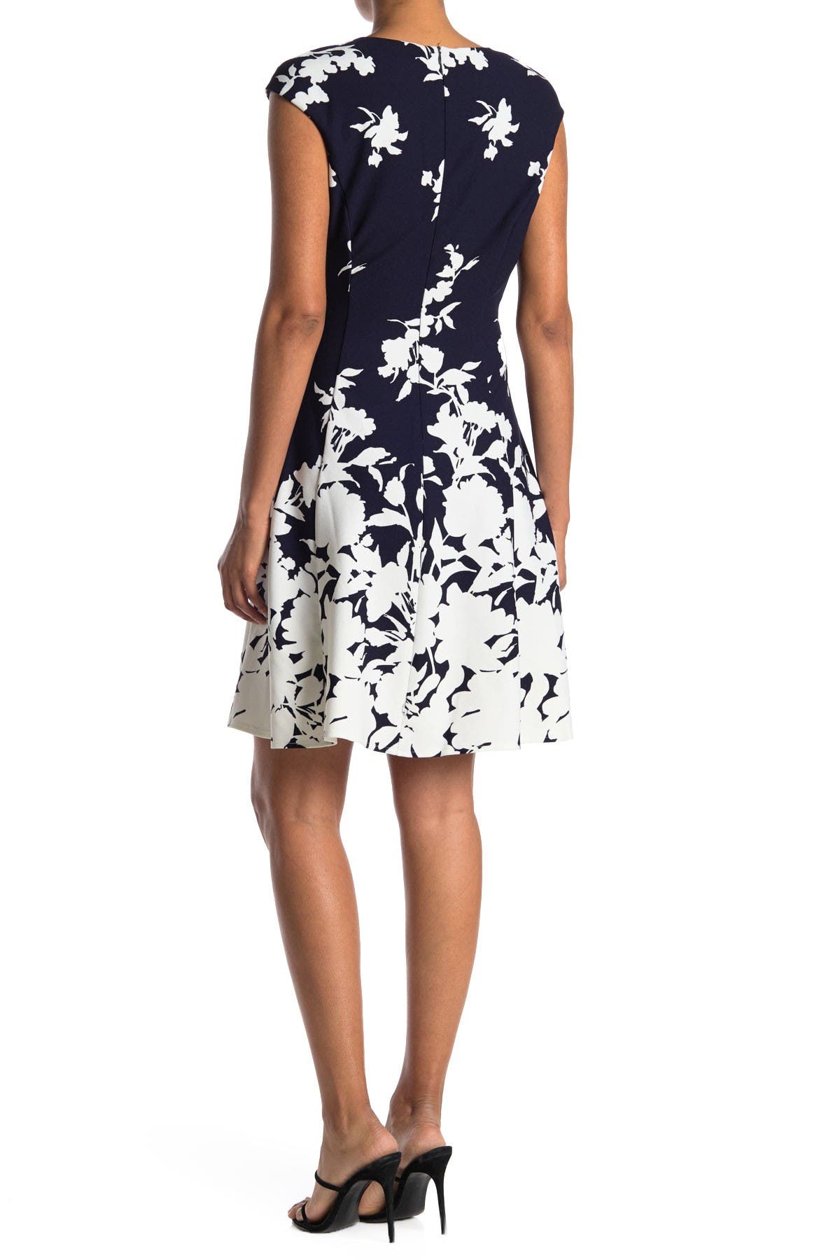 London Times Monotone Floral Print Fit and Flare Dress | Nordstromrack