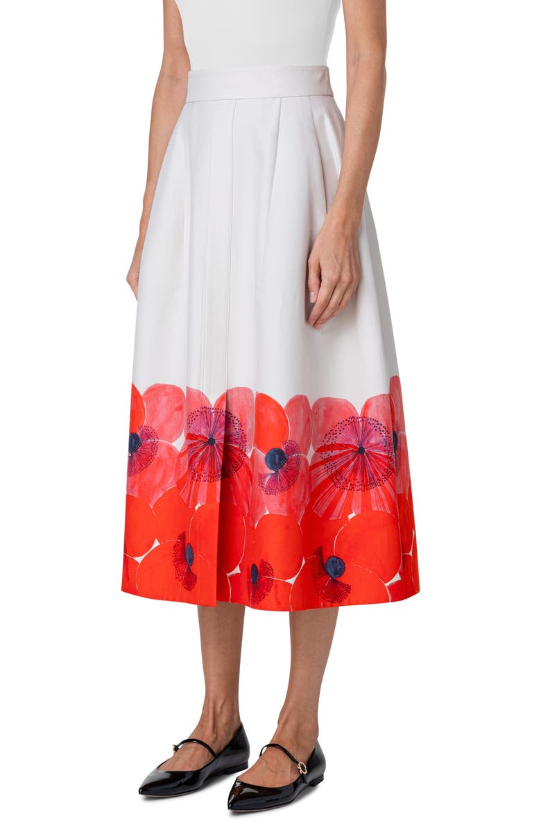 Akris Poppy Print Cotton & Silk Blend Midi Skirt | Nordstromrack